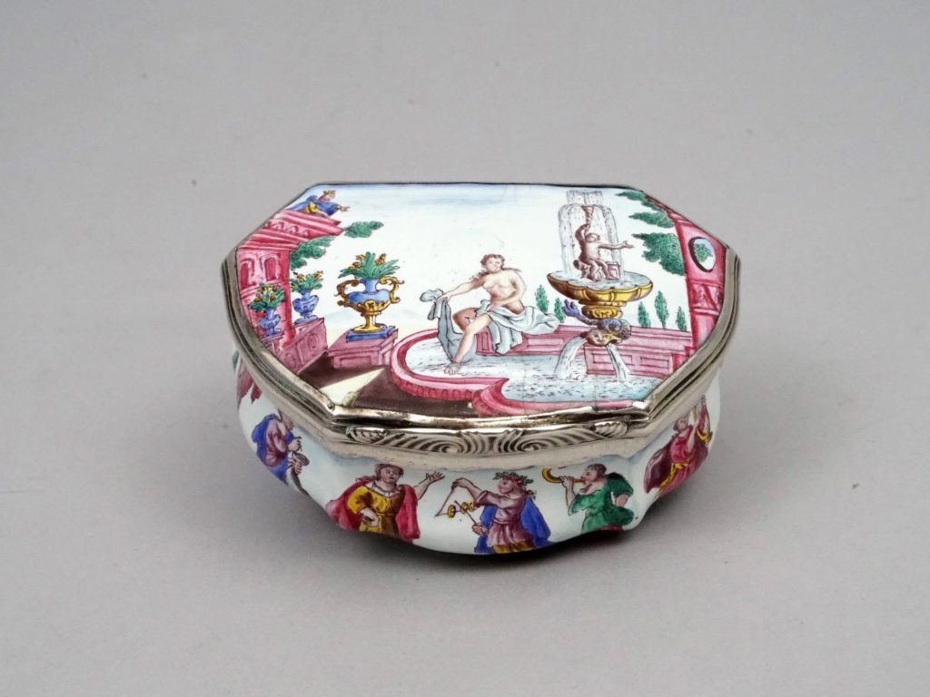 Wonderful German Enamel 18TH century snuff box with silver mountings ...